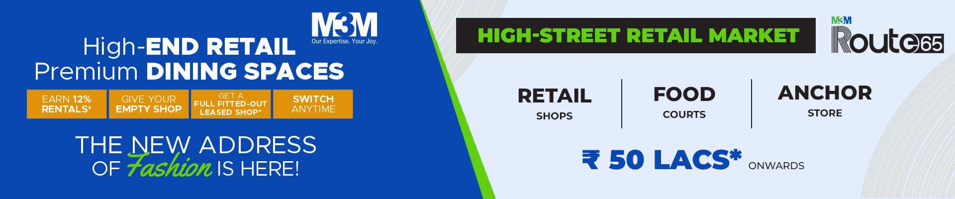 M3M Route 65 Retail Shops, Food Courts & Anchor Spaces in Sec 65 Gurgaon